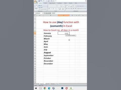 how to use day function with eomonth in excel, Count no. of days in a month - YouTube