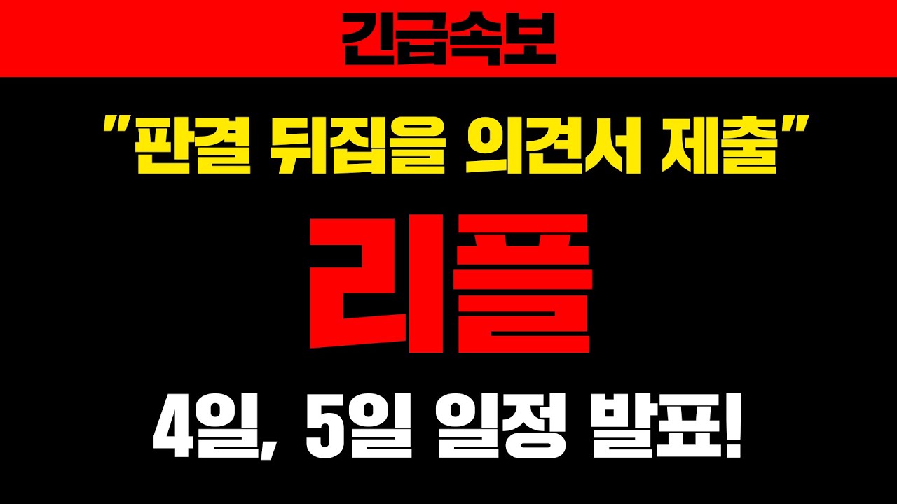 긴급속보 판결 뒤집을 의견서 제출 리플 4일 5일 일정 발표 리플 리플전망 리플코인 리플코인전망 Youtube
