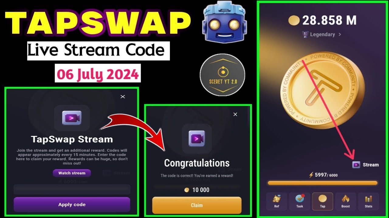 Tap Swap Live Stream Code | Tapswap Stream Code invalid Code Problem | Tapswap Video Code 6 July ...
