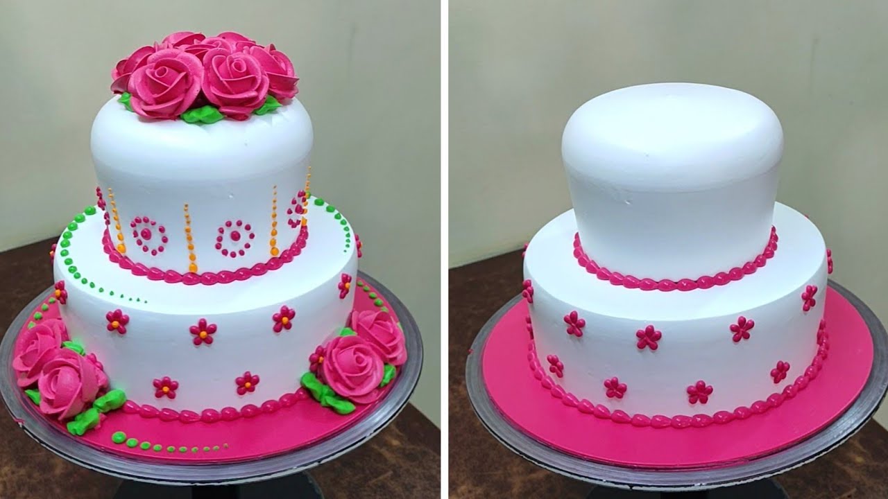 One Step Rasbhari Color Vanilla Step Cake Design | Flawars Cake Design ...