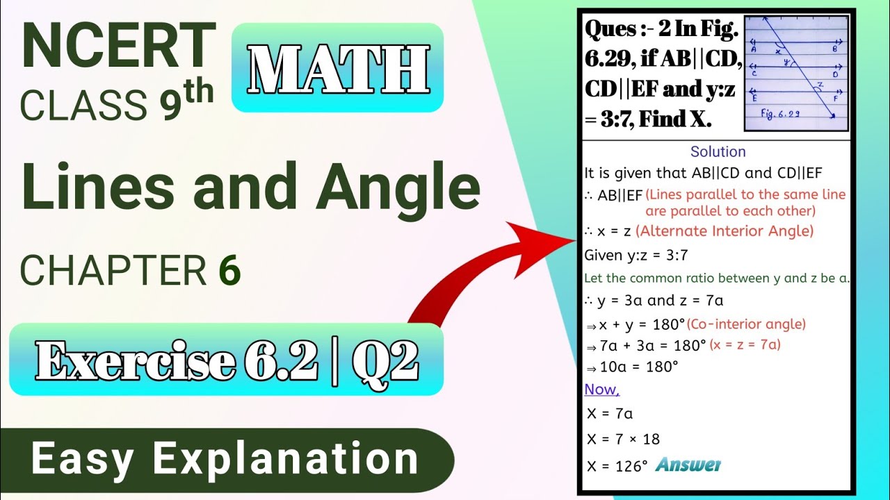 CLASS 9 MATH | CHAPTER 6 | EXERCISE 6.2 QUESTION 2 | LINES AND ANGLES ...