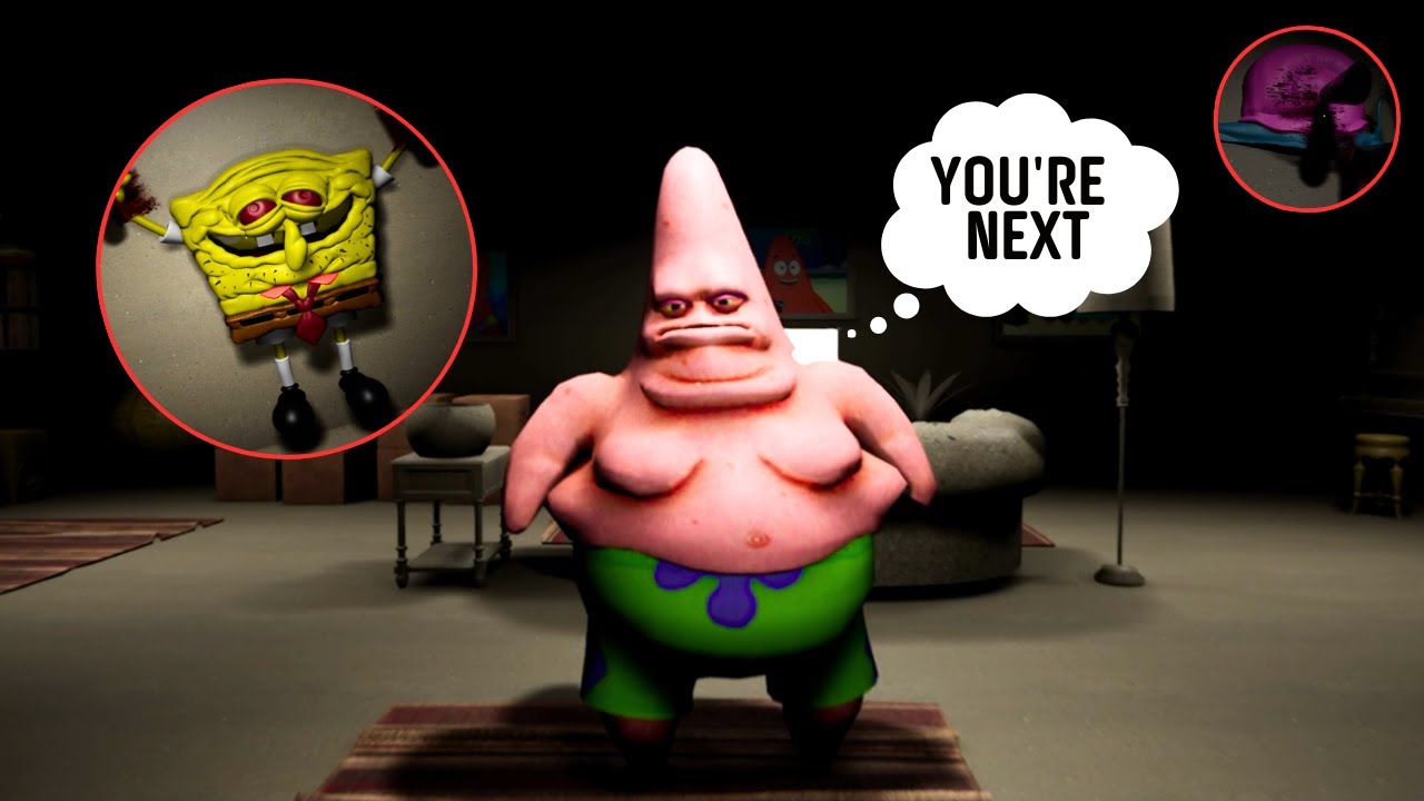 Patrick is a monster! He's holding SpongeBob, Gary and Squidward ...