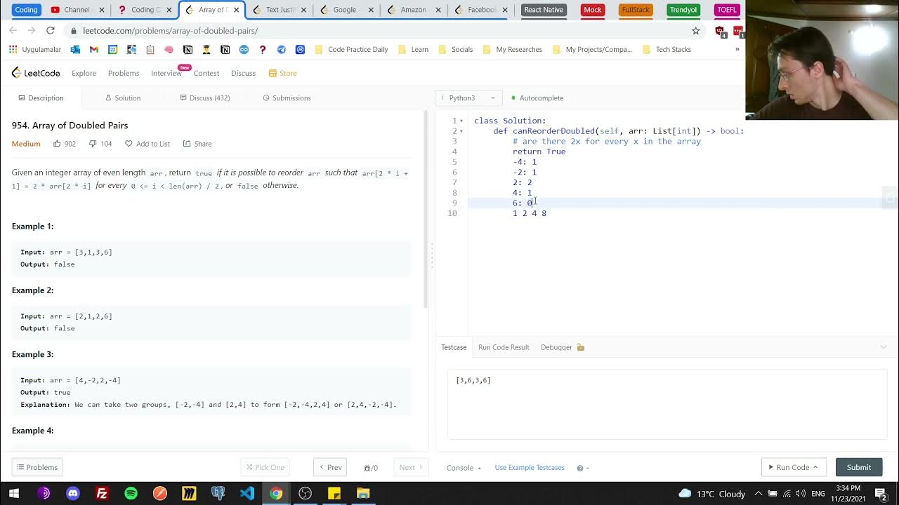 Leetcode Medium Array Of Doubled Pairs V1 Youtube
