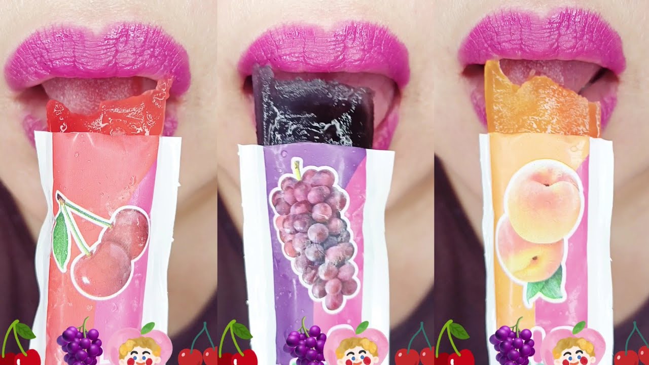 ASMR Ice Freeze Pops Jelly Tanghulu Gummi Kohakutou Marshmallow Eating ...