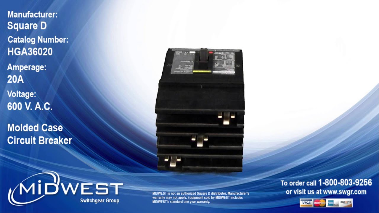 Square D HGA36020 Circuit Breaker - For Sale - YouTube