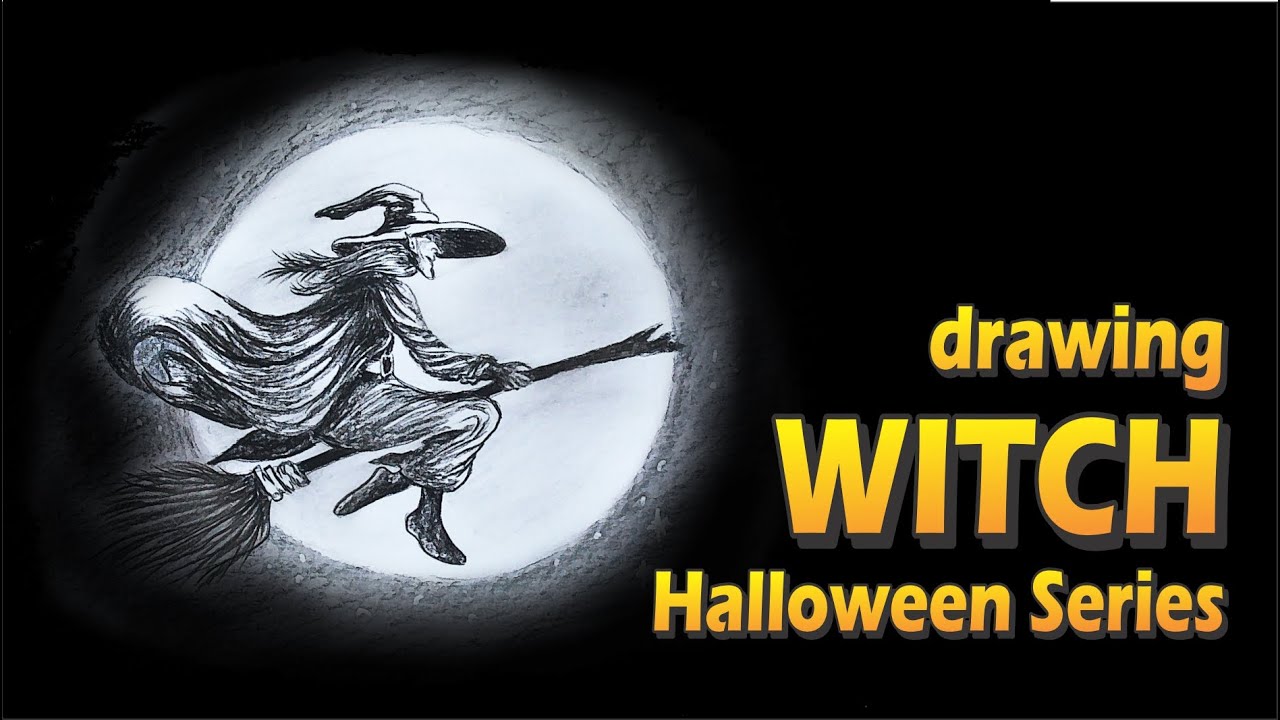 How To Draw Witch Flying On A Broom - YouTube
