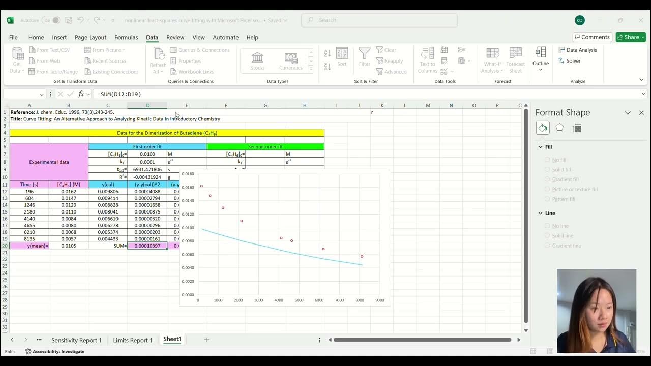 การทำ nonlinear least-squares curve fitting with Microsoft Excel solver - YouTube