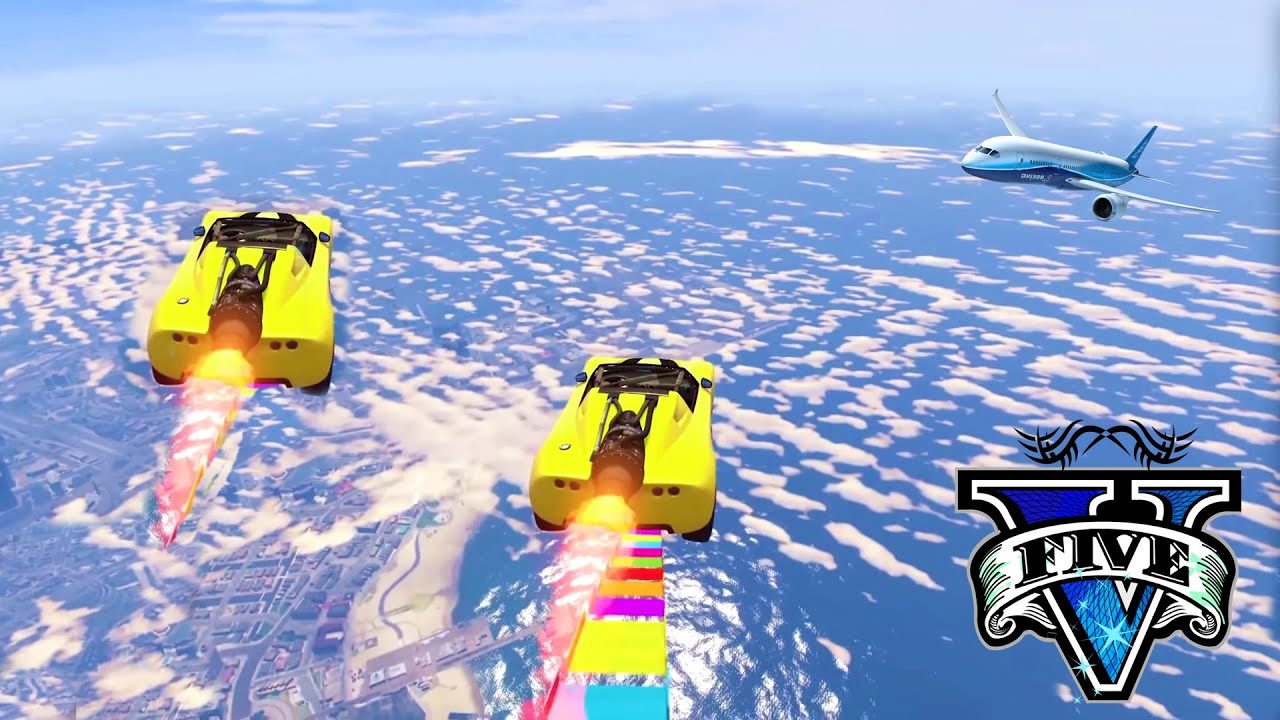 Franklin Tried Biggest Mega Sky Stairs Ramp | GTA 5 Mega Ramp Race ...