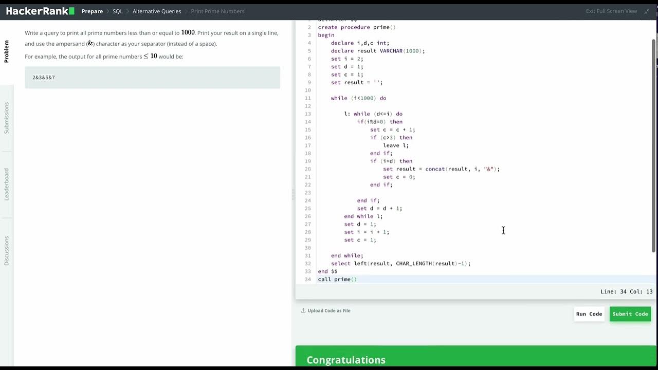 Hackerrank Sql Solution 4 Advanced Sql Print Prime Numbers Youtube