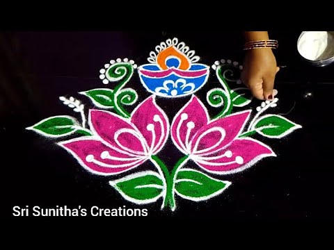 simple super rangoli designs with 5*2*1dots🪔Diya special rangoli ...
