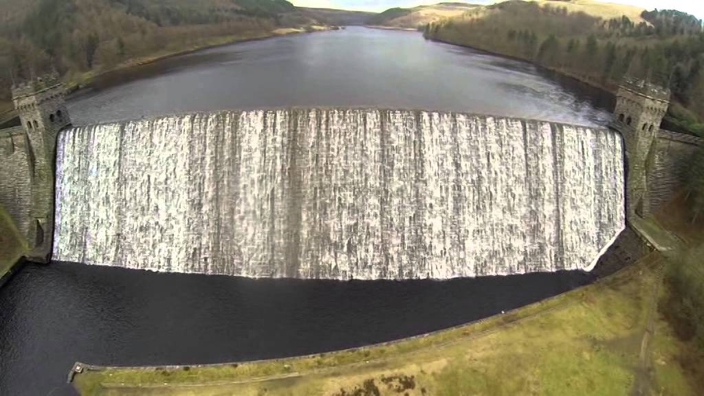 Drone Flight Over Derwent Dam In Overflow, Derbyshire - YouTube