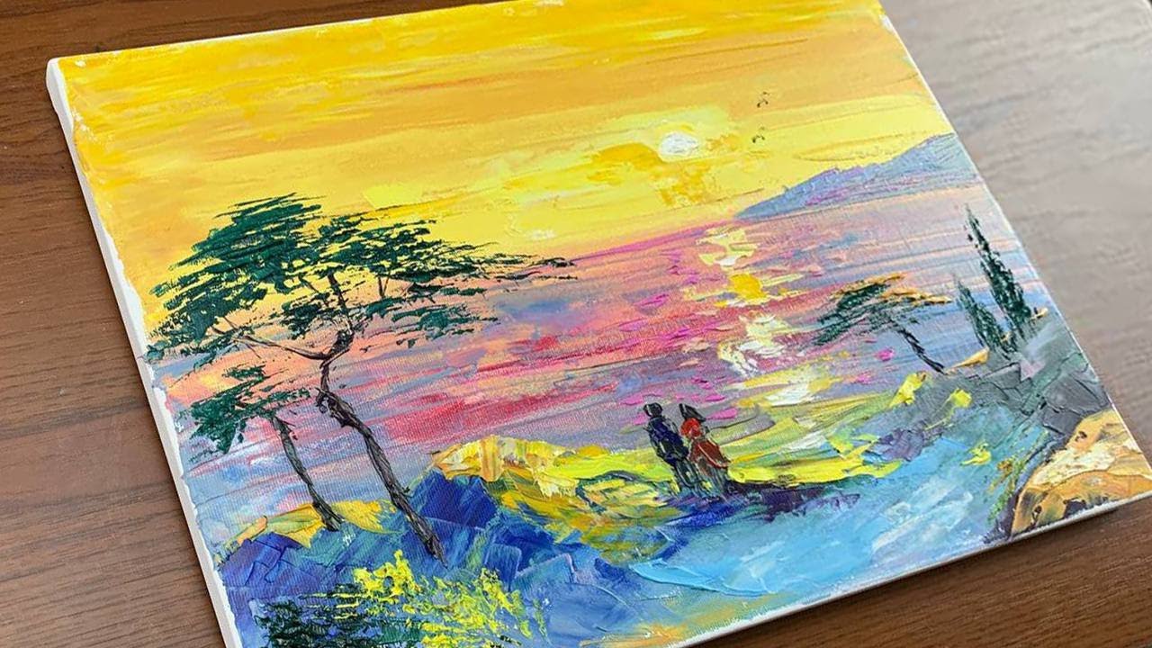 How to Draw Beautiful Sunset with Palette Knife - YouTube
