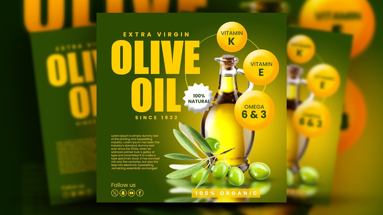 Fresh and Organic Olive Oil Social Media Post | Photoshop - YouTube