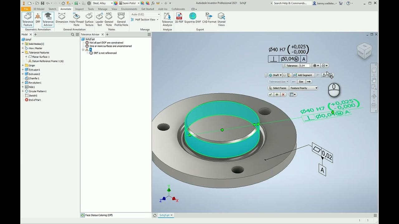 Autodesk Inventor - 3D Annotations - Vorm- & plaatstoleranties op 3D modellen plaatsen - YouTube