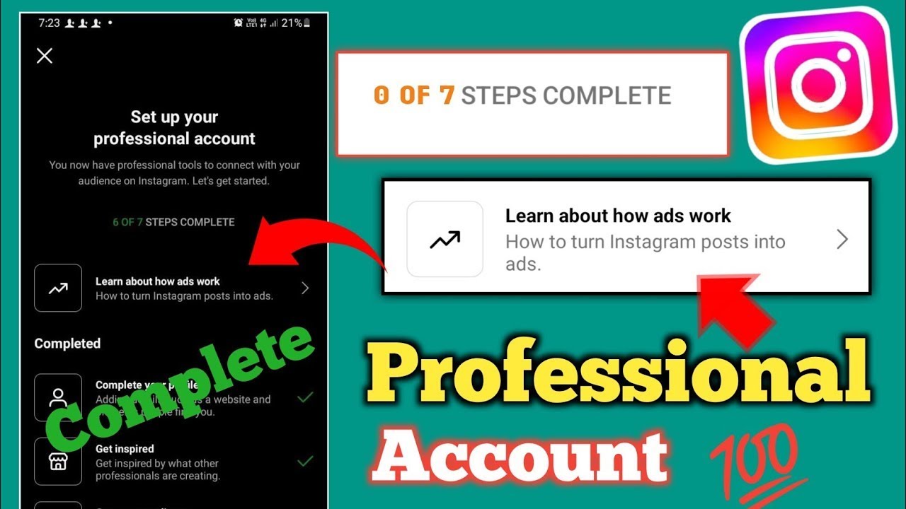 How to complete instagram professional account 0 of 7 steps | Set Up ...