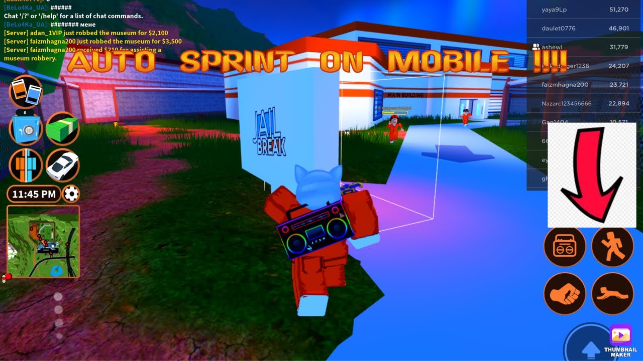 How to auto sprint in roblox jailbreak mobile - YouTube