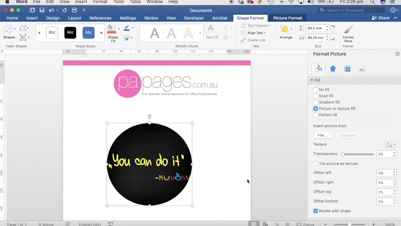 How to create a shape and add an image in it using Microsoft Word - YouTube