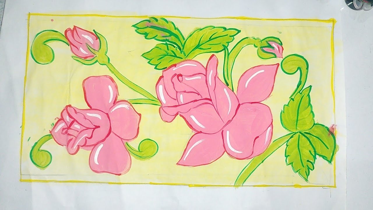 How to draw alekhan drawing in colour|Design in rectangle shape||Rose ...