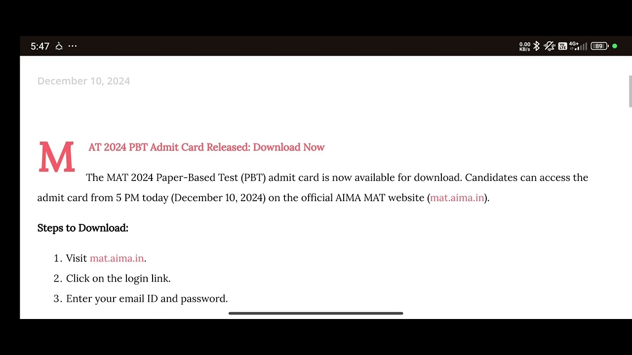 MAT 2024 PBT Admit Card Released: Download Now - YouTube