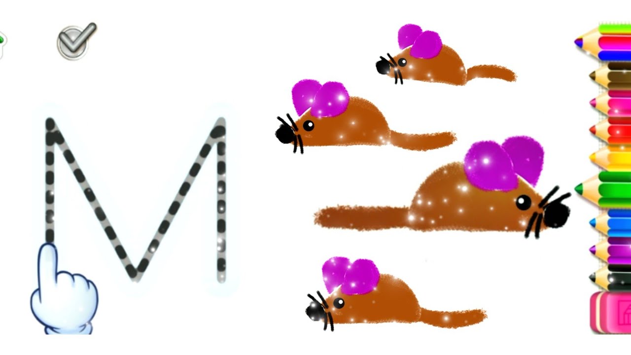 How To Draw A Cute Mouse | ABC Alphabet | Write The Letter M | Bini ...