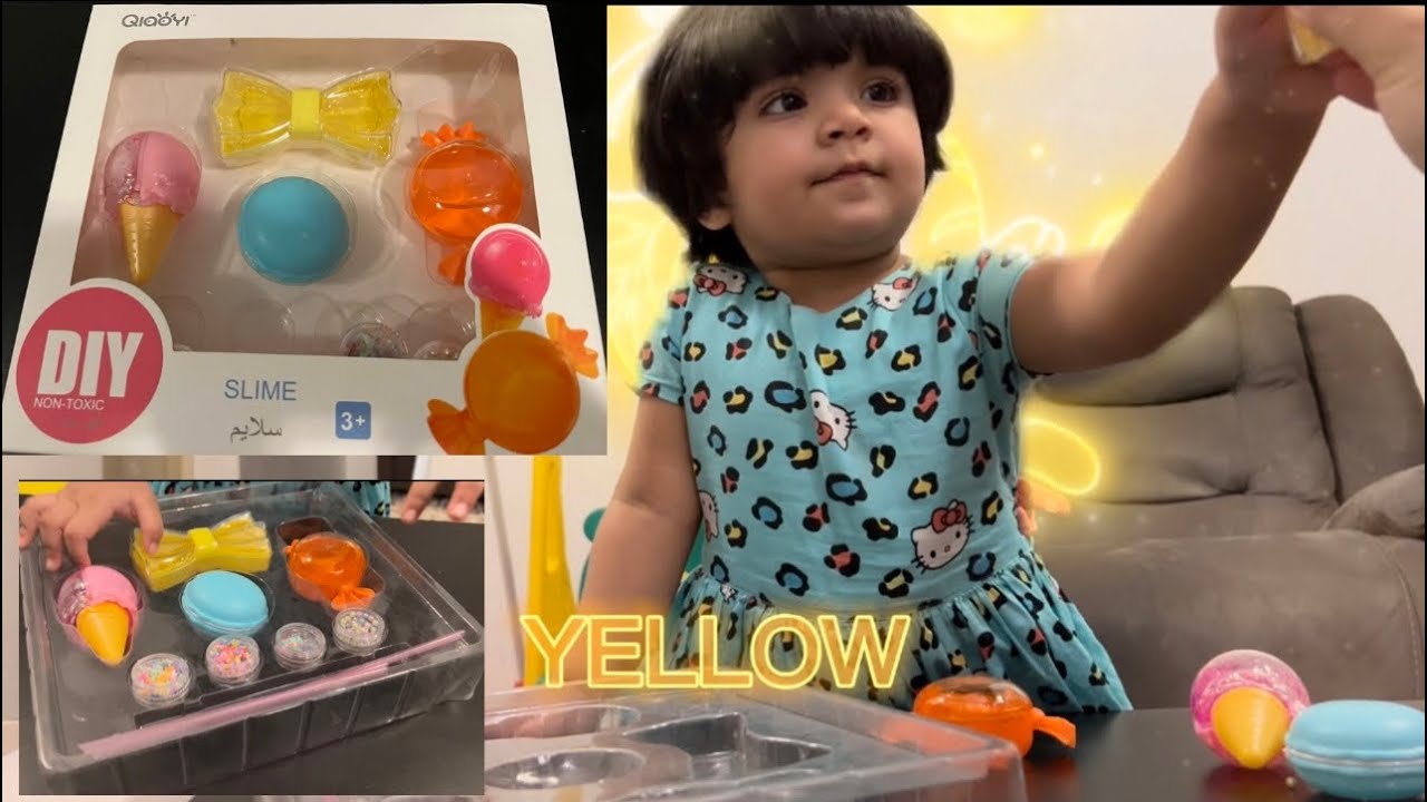 Baby playing colourful slime||satisfying slime video|| - YouTube