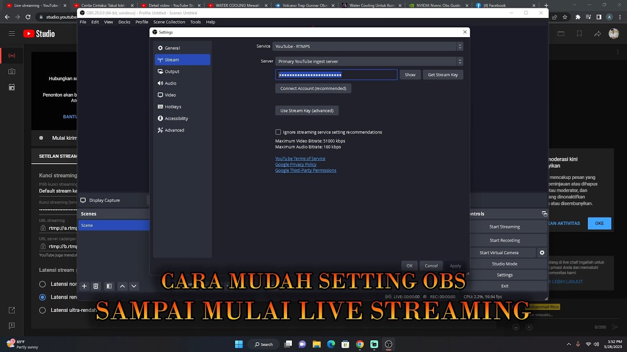 Setting OBS gampang hingga live streaming YT , Tiktok , Facebook dsb ...