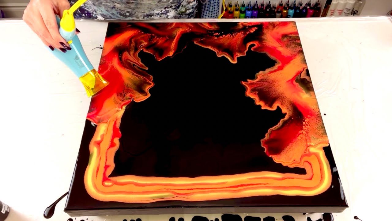 # 528 - NEW Challenge!🔥 Fiery Volcano 🌋 - Acrylic Pouring - Fluid Art ...