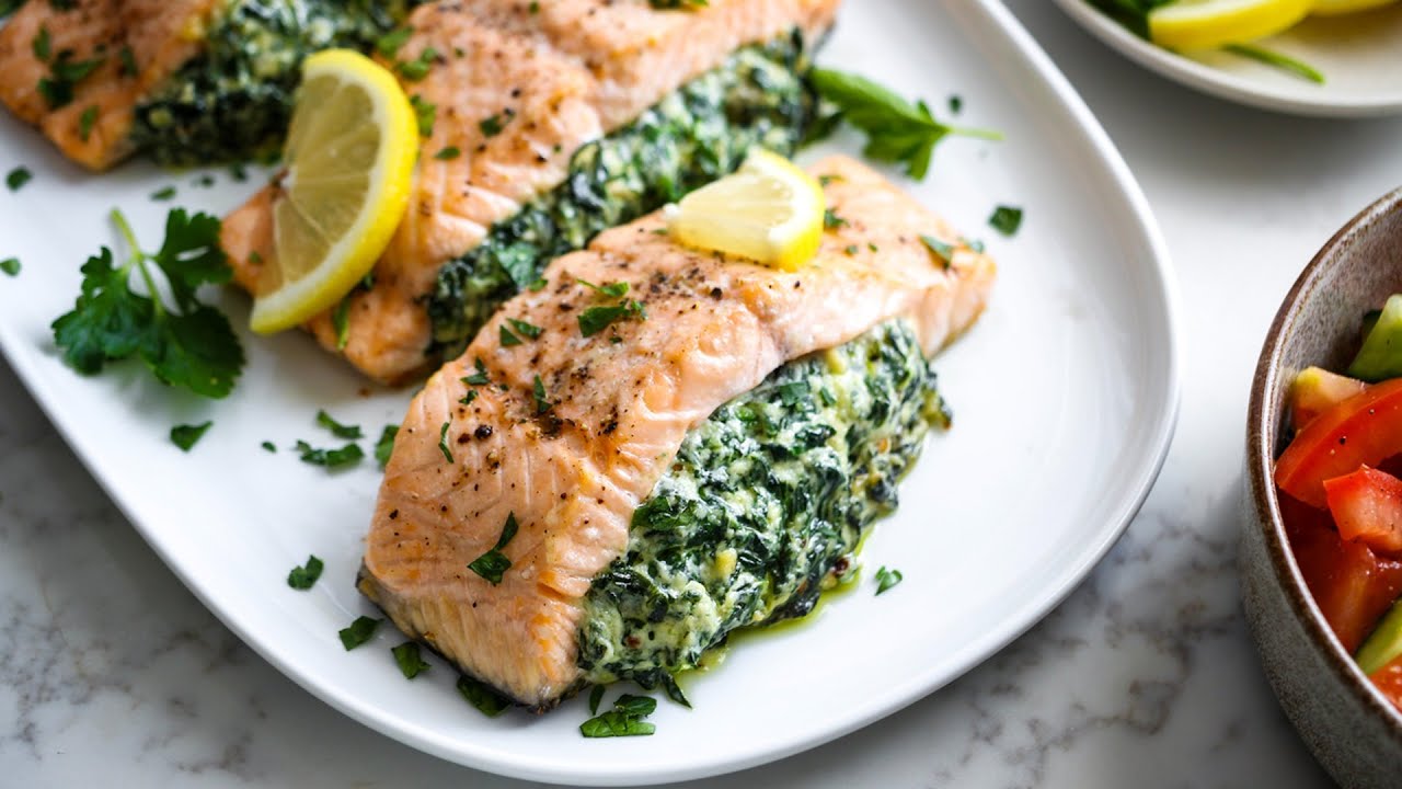 Cheesy Spinach-Stuffed Salmon Recipe - YouTube