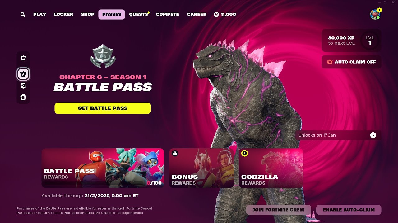 Chapter 6 Battle Pass Tier 1-100 skins (Godzilla Pass) Fortnite Battle ...