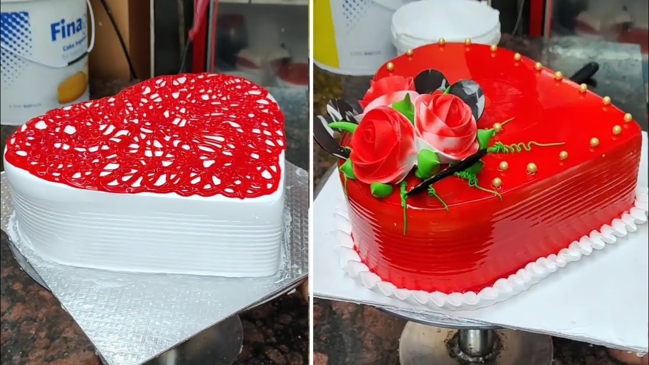 Heart Shape Cake Amazing Design Idea | Simple And Easy Cake Tutorial ...