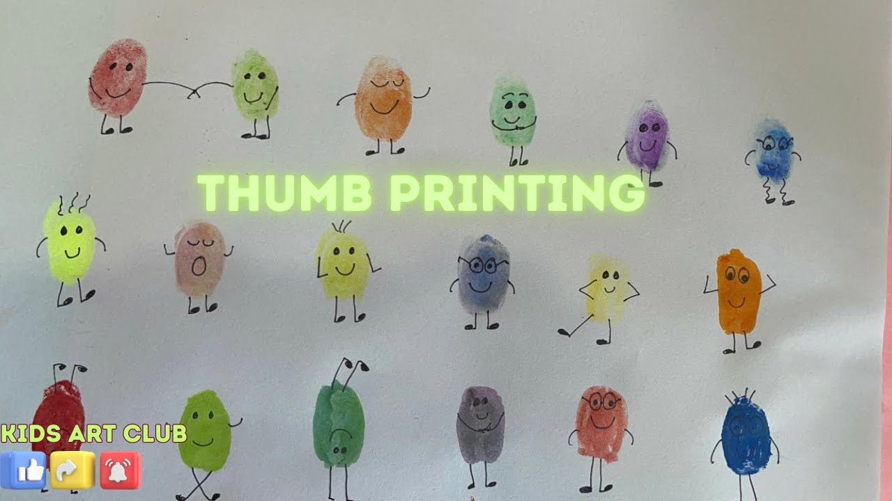 🎨 Cute & Colorful Thumb Printing Art | Fun Fingerprint Craft for Kids ...