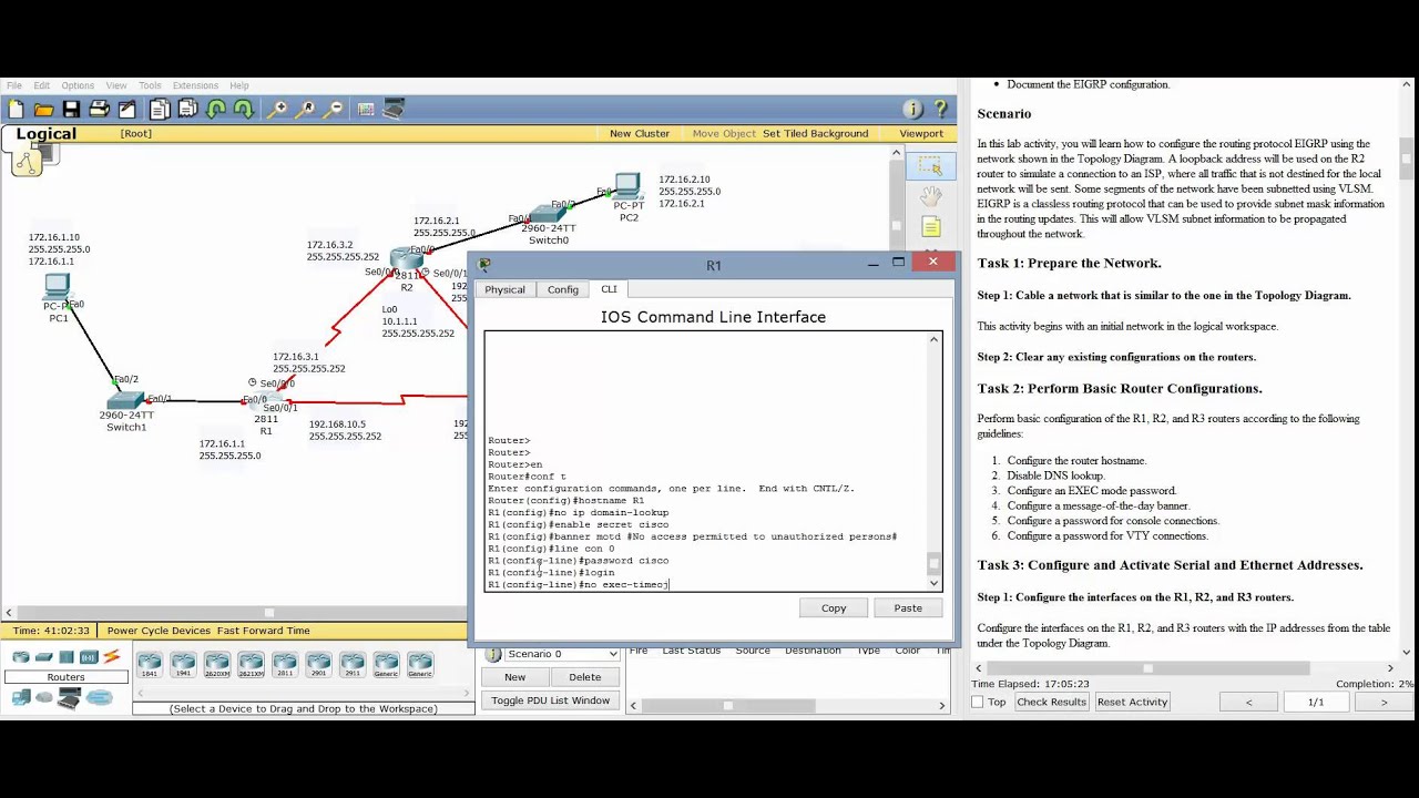 Basic eigrp configuration CCNA Packet tracer labs - YouTube