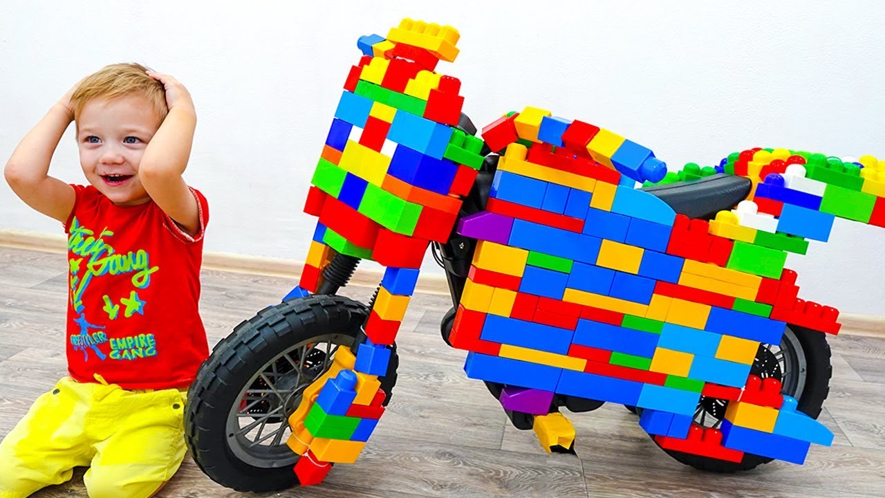 Alice and Dima Ride on Toy Sportbike & pretend play with toys - YouTube