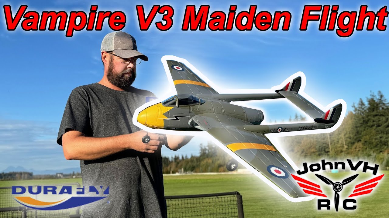 NEW! Durafly Vampire V3 MAIDEN FLIGHT Review Video 70mm EDF Jet ...