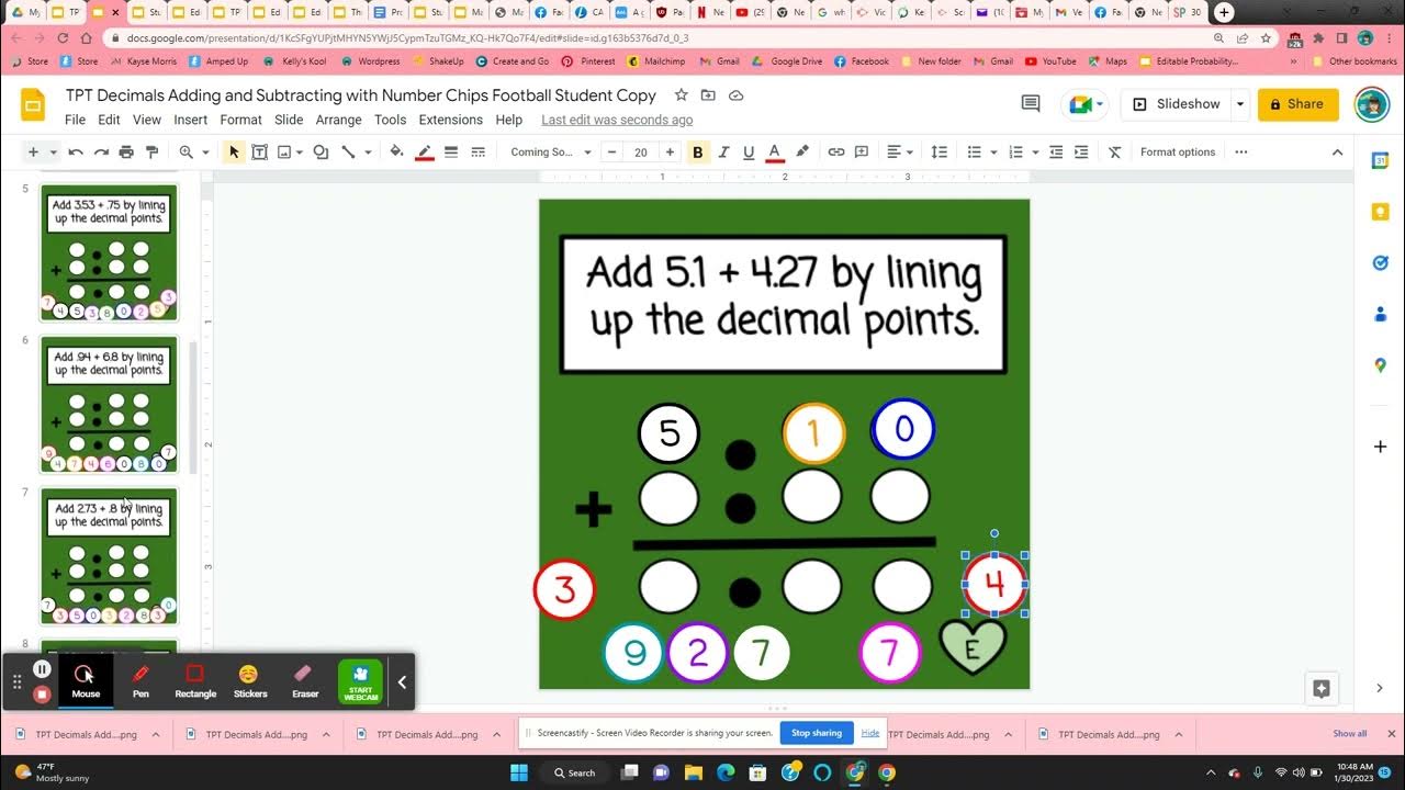 Super Bowl/Football Version Adding and Subtracting Decimals with Number ...