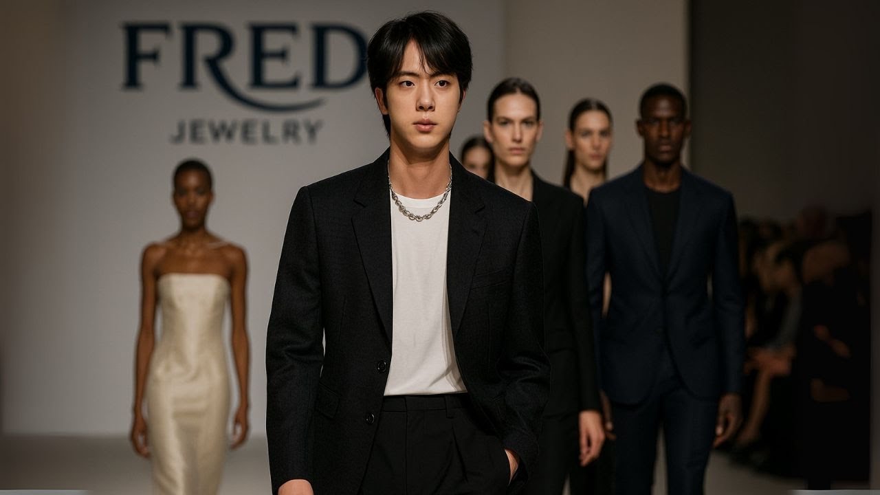Jin BTS Stuns as He Opens Fred Jewelry Fashion Show in LA - YouTube