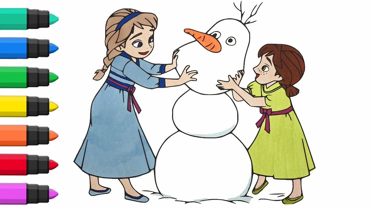 Elsa And Anna Building Snowman - Coloring Book Compilation For Kids ...