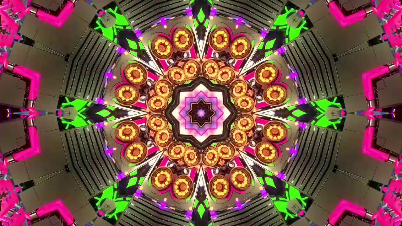 FREE Colorful Disco Kaleidoscope Background, animated, video projection mapping, neon, flicker ...