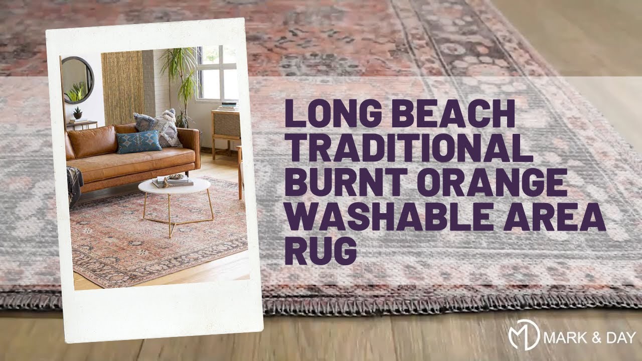 Long Beach Traditional Burnt Orange Washable Area Rug - YouTube