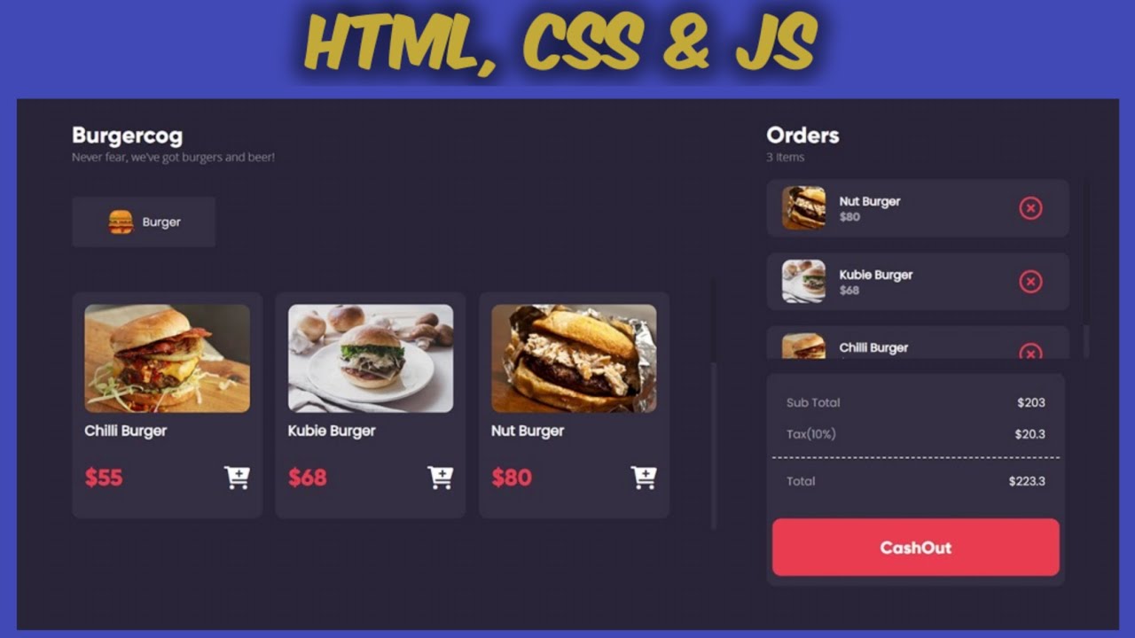 Create Responsive Burger Store App Using Html Css And Javascript 3093