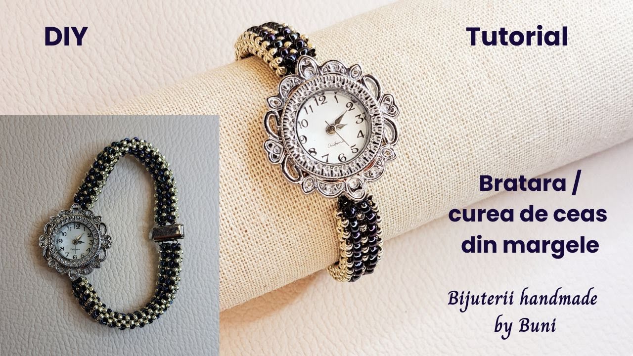 DIY Curea de ceas din margele cu tehnica Cubic RAW pe doua randuri ...