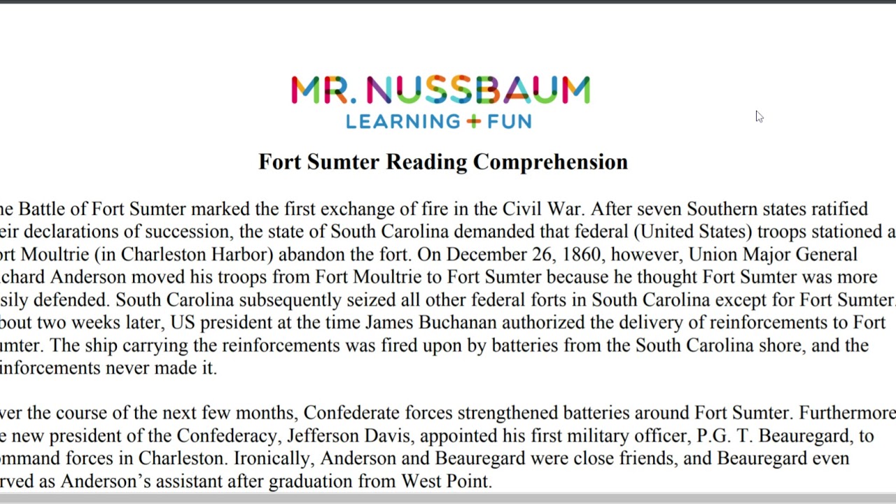 Microsoft Word - Fort Sumter Reading Comprehension_proofed TW.docx ...