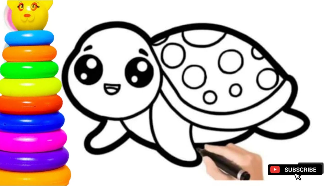 How to draw a tortoise Drawing coloring for kids and toddlers easy step ...