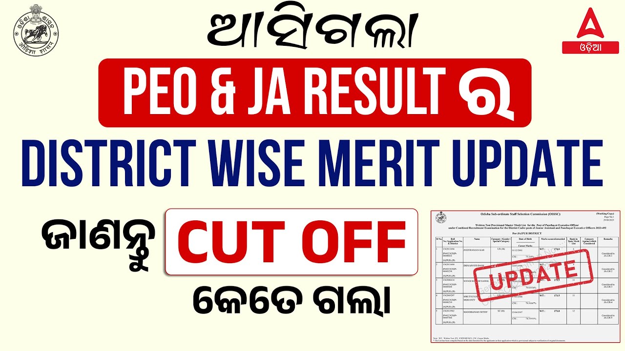 PEO Result 2023 | PEO And Junior Assistant District Wise Merit Cut Off ...