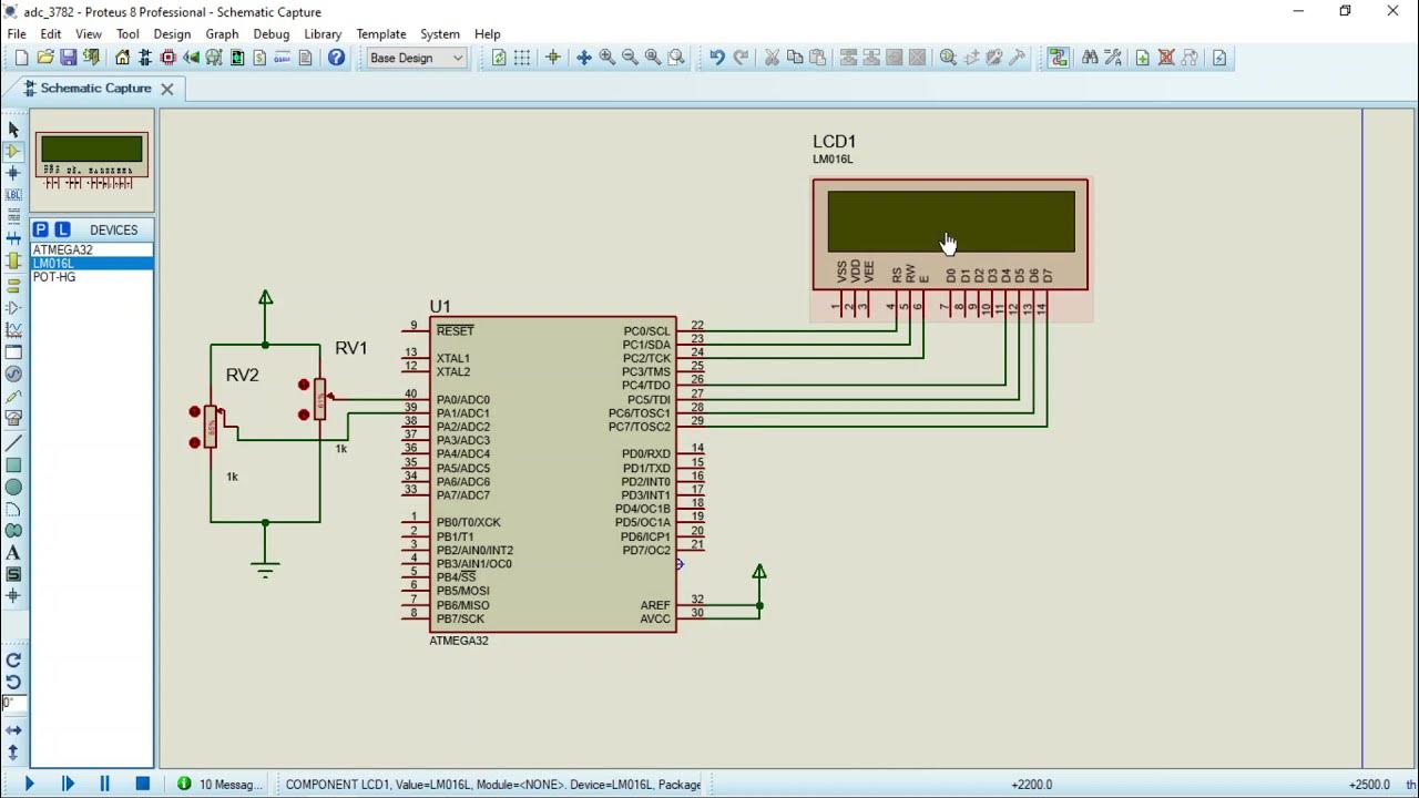 Analog to Digital ATMEGA32 POT-HG LCD016L - PROTEUS 8 dan CVAVR #7 # ...