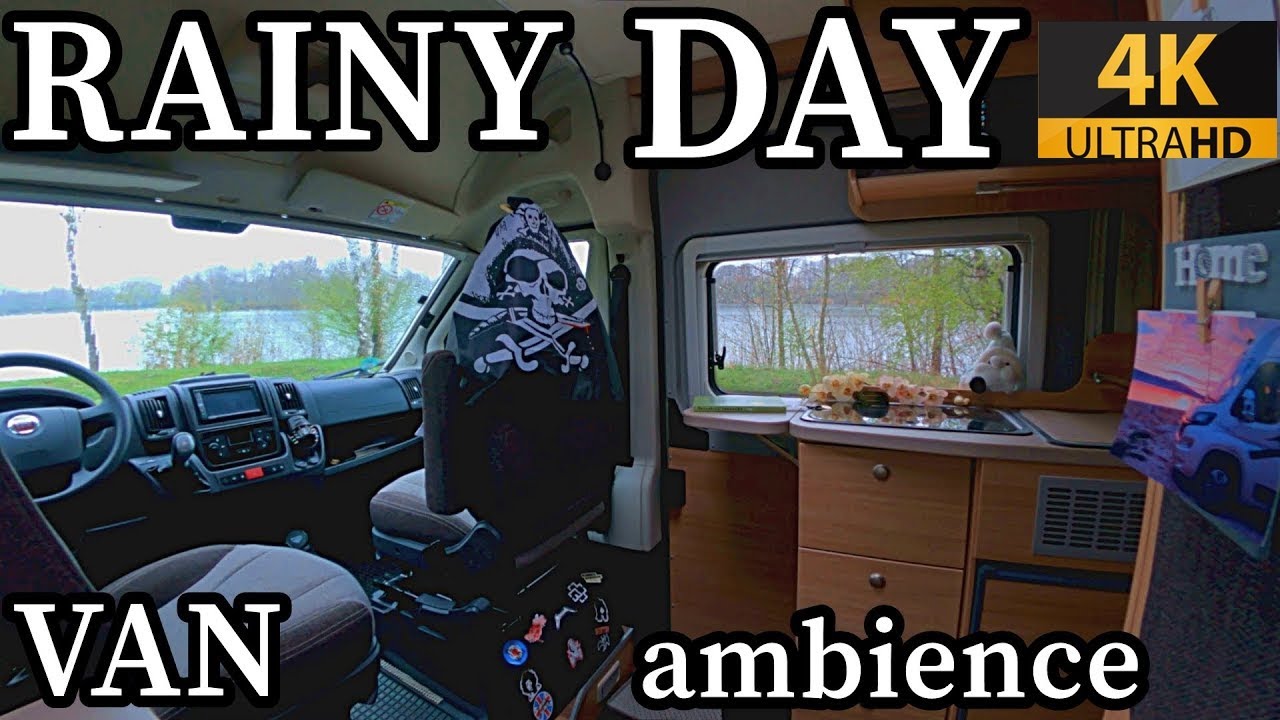 Rainy Day in Van RV Camper Ambience relaxing sounds calm down light ...