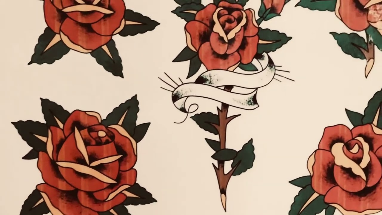 Traditional Rose Tattoo Flash Sheets