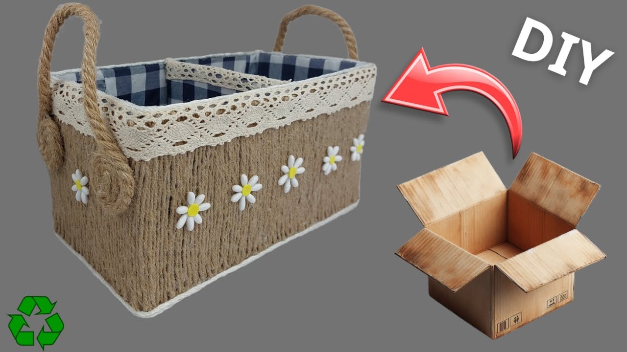 Great idea to recycle cardboard To basket /DIY at home /DIY rope ...