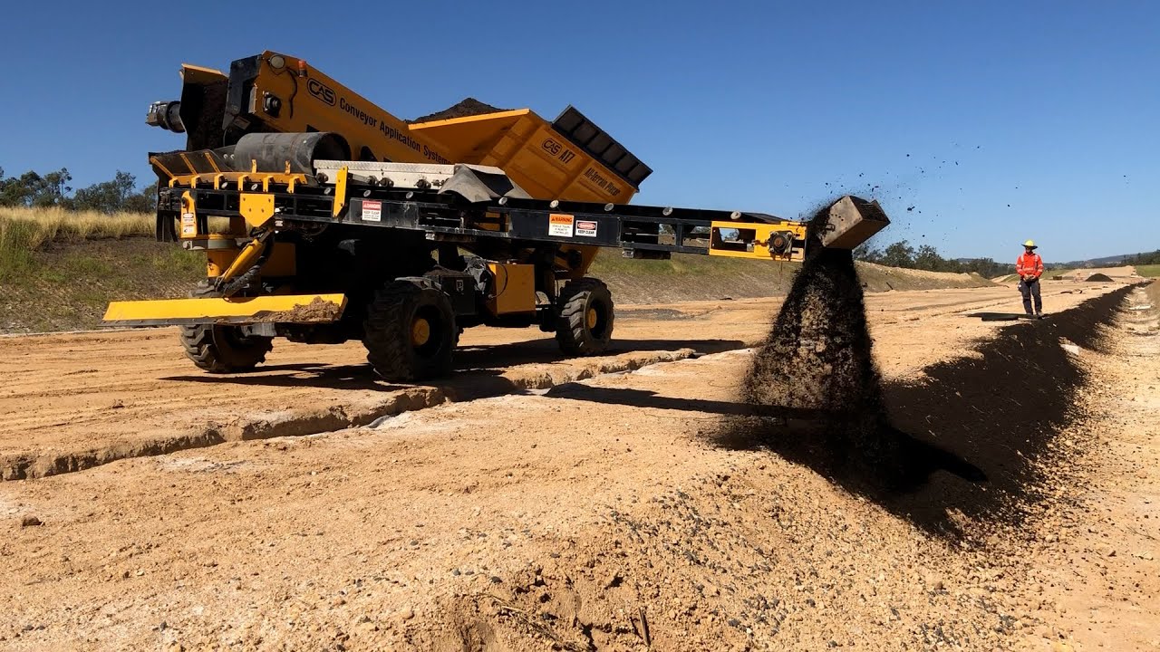 Stone Slingers for Efficient Soil Placement - YouTube