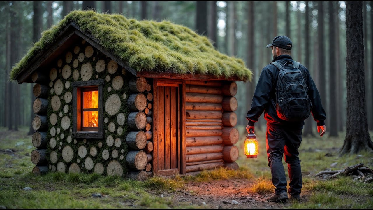 Building a Bushcraft Log Cabin Alone | Survival Shelter & Off Grid ...
